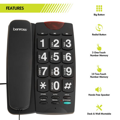 Benross Big Button Telephone with Ringer Light - Black