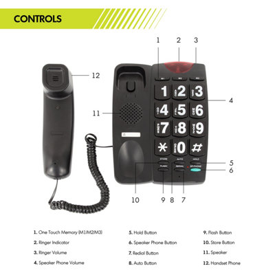Benross Big Button Telephone with Ringer Light - Black