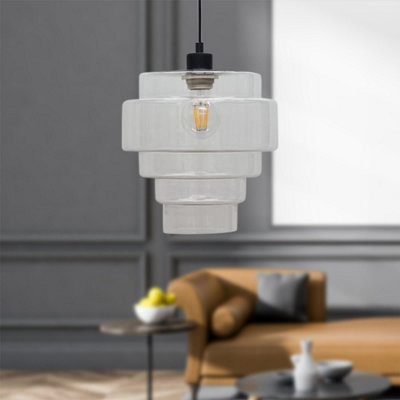 Benson - 5 Tier Clear Glass & Black Ceiling Pendant Light Fitting
