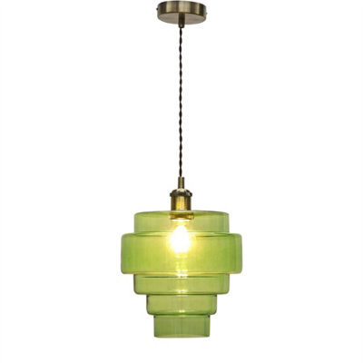 Benson - 5 Tier Green Glass & Antique Brass Ceiling Pendant Light