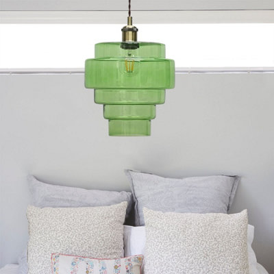 Benson - 5 Tier Green Glass & Antique Brass Ceiling Pendant Light