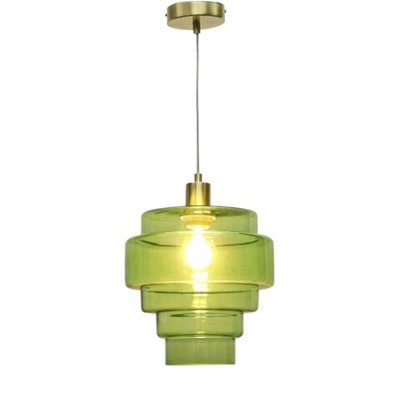 Benson - 5 Tier Green Glass & Satin Brass Ceiling Pendant Light