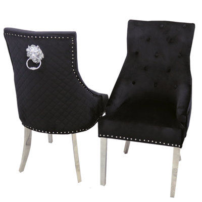 Bentley Upholstered Lion Knocker Dining Chair - Dark Grey Velvet