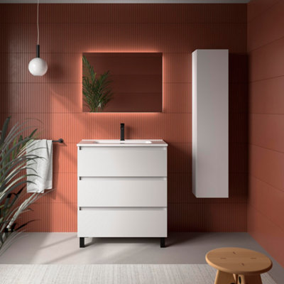 BEQUIA 3C Vanity Unit 80cm Matt White Basin Ceramic