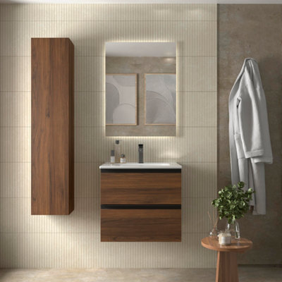BEQUIA METAL Vanity Unit 60cm Walnut Basin Ceramic