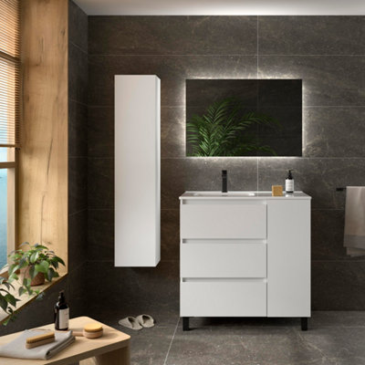 BEQUIA PLUS 3C Vanity Unit 90cm Matt White Basin Ceramic Left tap 1P