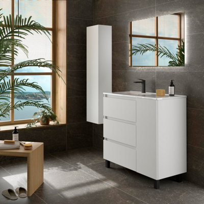 BEQUIA PLUS 3C Vanity Unit 90cm Matt White Basin Ceramic Left tap 1P