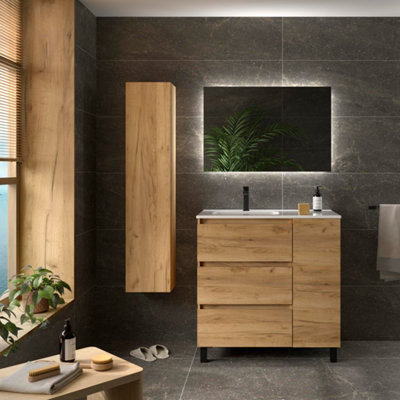 BEQUIA PLUS 3C Vanity Unit 90cm Oak Basin Ceramic Left tap 1P