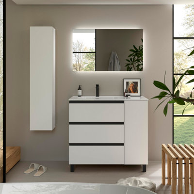 BEQUIA PLUS METAL 3C Vanity Unit 90cm Matt White Basin Ceramic Left tap 1P