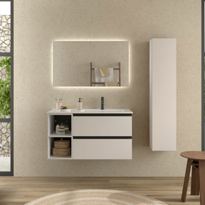 BEQUIA PLUS METAL Vanity Unit 90cm Matt White Basin Ceramic Right tap 2H