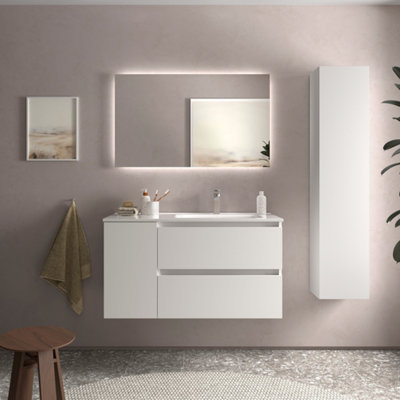 BEQUIA PLUS Vanity Unit 90cm Matt White Basin Ceramic Right tap 1P