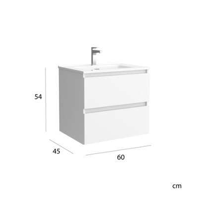 BEQUIA Vanity Unit 60cm Matt White Basin Ceramic