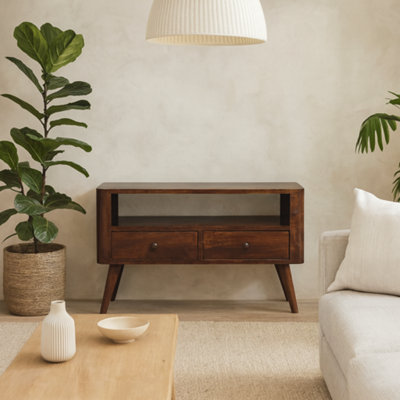 Bera Media Unit Solid Mango Wood TV Cabinet in Chestnut