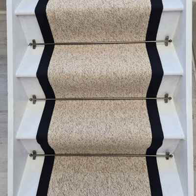 Berber Weave Beige Stair Runner With 100% Cotton Black Border Sample