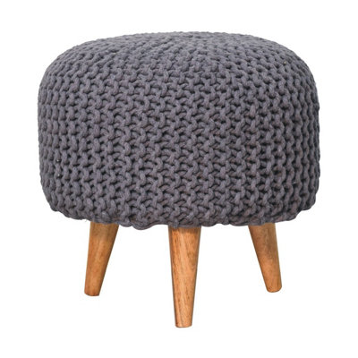 Bergamo Woven Grey Round Footstool