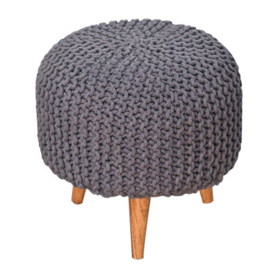 Bergamo Woven Grey Round Footstool