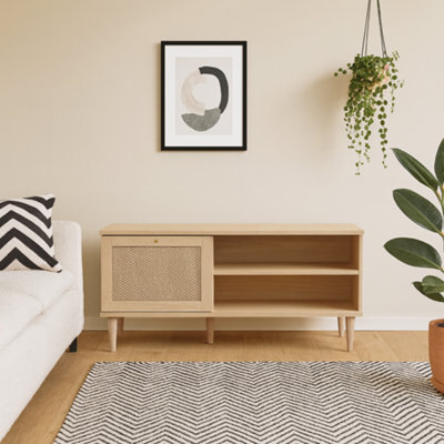 Bergen Rattan TV Unit Natural Weave 1 Door 2 Shelves 43-55in
