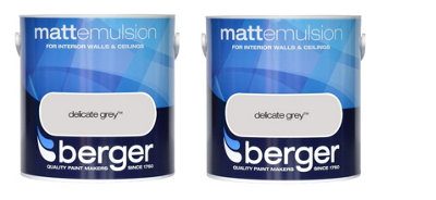 Berger Matt Emulsion Paint Delicate Grey 2.5L Pack of 2