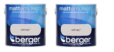 Berger Matt Emulsion Paint Soft Clay 2.5L Pack of 2