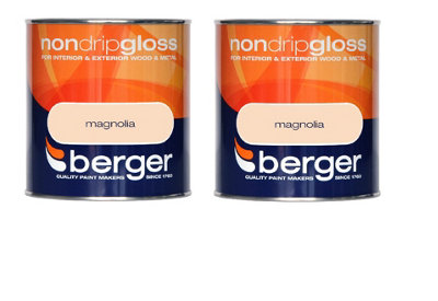 Berger Non Drip Gloss Paint Magnolia 750ml Pack of 2
