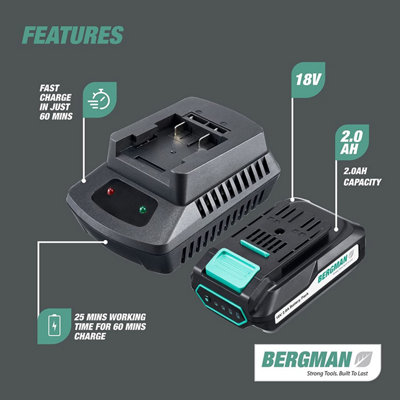 Bergman Interchange Cordless Grass Trimmer with 18V Battery & Charger ...