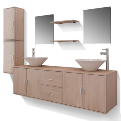 Berkfield 11 Piece Bathroom Furniture Set with Basin with Tap Beige ...