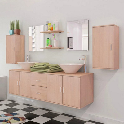 Berkfield 11 Piece Bathroom Furniture Set with Basin with Tap Beige ...
