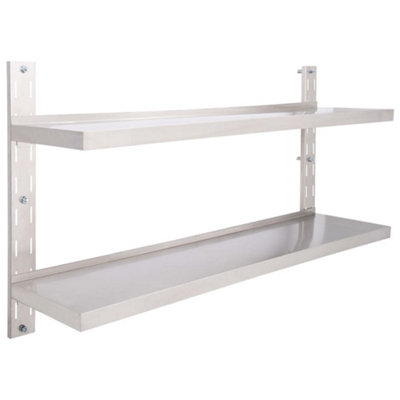 Berkfield 2-Tier Floating Wall Shelf Stainless Steel 150x30 cm | DIY at B&Q