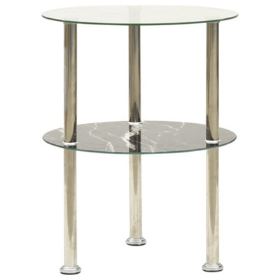 Berkfield 2-Tier Side Table Transparent & Black 38 cm Tempered Glass ...