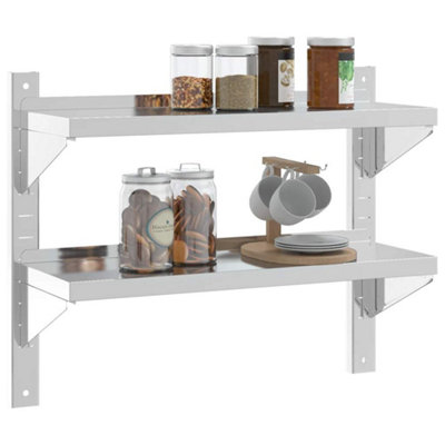 Berkfield 2-Tier Wall Shelf 75x23.5x60 cm Silver Stainless Steel