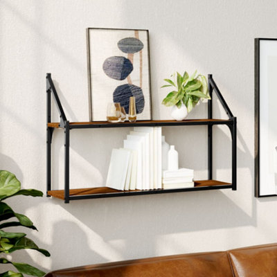 Berkfield 2-Tier Wall Shelf Brown Oak 80x21x51 cm Engineered Wood