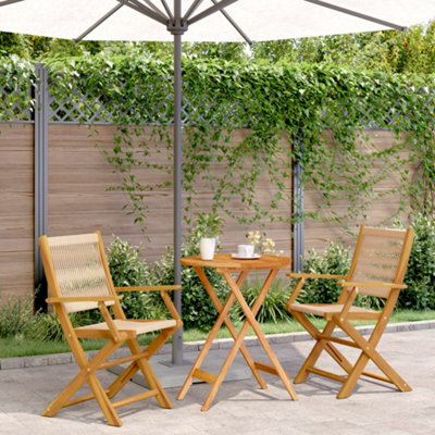 Berkfield 3 Piece Bistro Set Beige Polypropylene and Solid Wood