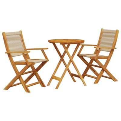 Berkfield 3 Piece Bistro Set Beige Polypropylene and Solid Wood
