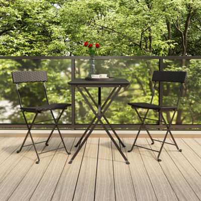 Berkfield 3 Piece Folding Bistro Set Black Poly Rattan | DIY at B&Q