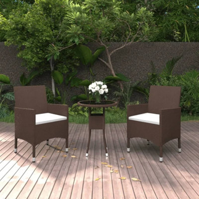 Berkfield 3 Piece Garden Bistro Set Poly Rattan and Tempered Glass Brown | DIY at B&Q