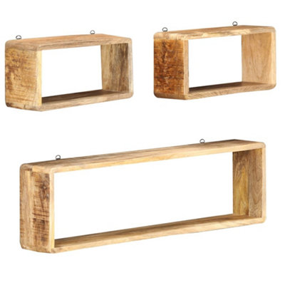 Berkfield 3 Piece Wall Cube Shelf Set Soild Mango Wood