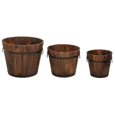 Berkfield 3 Piece Wooden Bucket Planter Set Solid Wood Fir