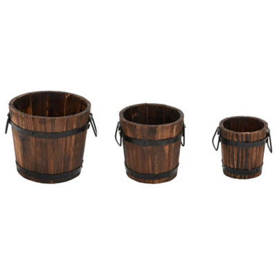 Berkfield 3 Piece Wooden Bucket Planter Set Solid Wood Fir