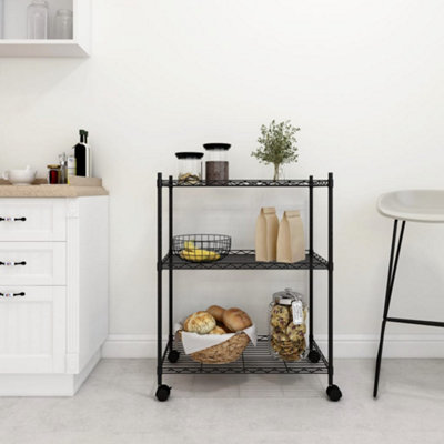 Berkfield 3-Tier Storage Rack with Wheels 60x35x81 cm Black 150 kg ...