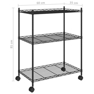 Berkfield 3-Tier Storage Rack with Wheels 60x35x81 cm Black 150 kg