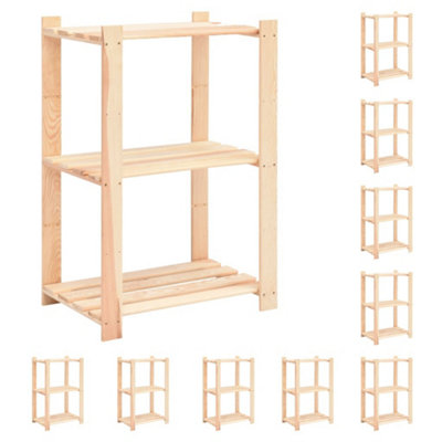 Berkfield 3-Tier Storage Racks 10 pcs 60x38x90 cm Solid Pinewood 150 kg