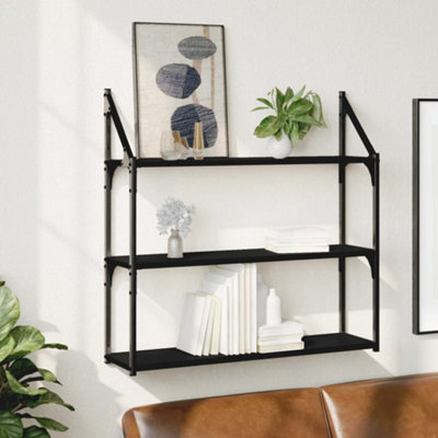 Berkfield 3-Tier Wall Shelf Black 80x21x78.5 cm Engineered Wood
