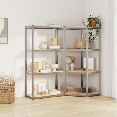Berkfield 4-Layer Shelves 2 pcs Silver Steel&Engineered Wood | DIY at B&Q