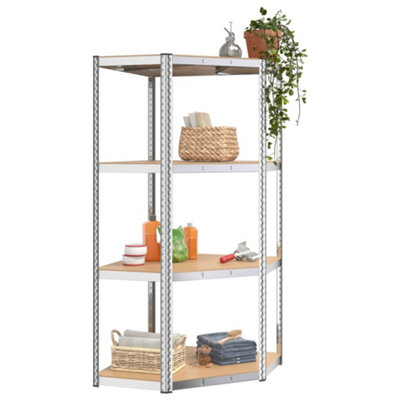 Berkfield 4-Layer Shelves 2 pcs Silver Steel&Engineered Wood | DIY at B&Q