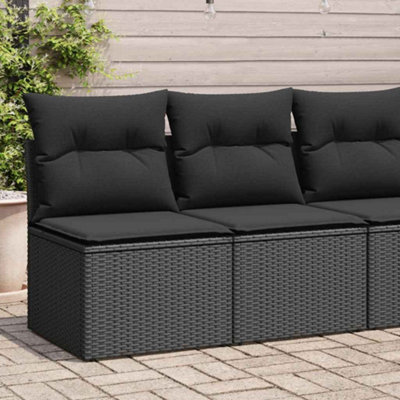Berkfield 4 Piece Garden Sofa Set with Cushions Black Poly Rattan Acacia