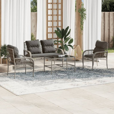 Berkfield 4 Piece Garden Sofa Set with Cushions Grey Poly Rattan