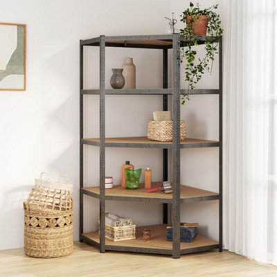 Berkfield 5-Layer Heavy-duty Corner Shelf Grey Steel&Engineered Wood