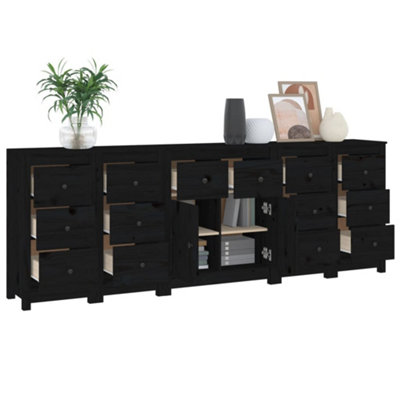 Berkfield 5 Piece Sideboards Black Solid Wood Pine