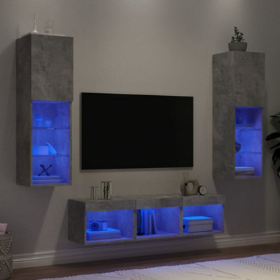 Berkfield 5 Piece TV Wall Units with LED Concrete Grey Engineered Wood