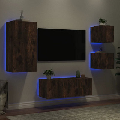 Berkfield 5 Piece TV Wall Units with LED Smoked Oak Engineered Wood